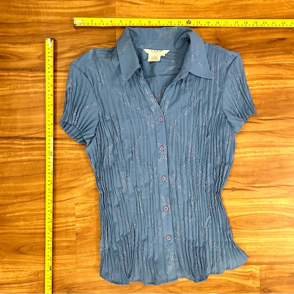 Fred David | Tops | Como By Fred David Blue Stretchy Pleated Short ...